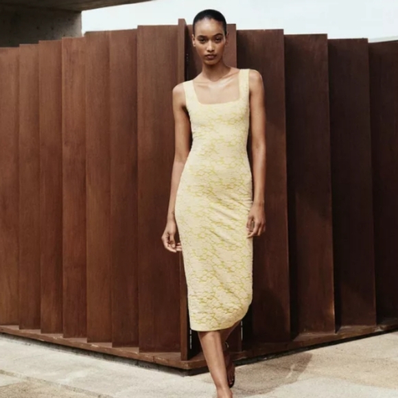 Zara | Dresses | Zara Square Neck Stretch Dress | Poshmark
